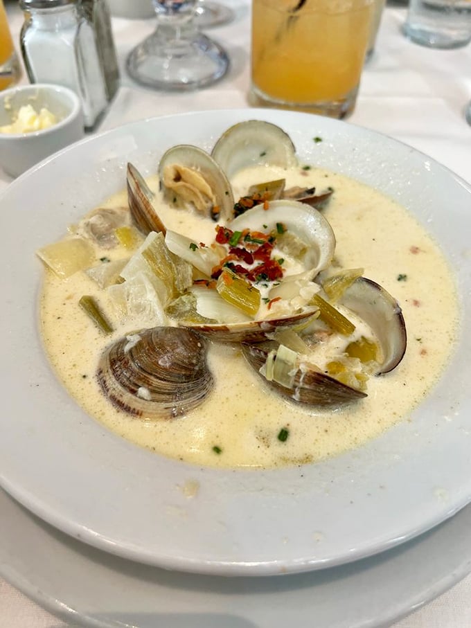 Maine event alert! This chowder is chock-full of clams and veggies, looking like a delicious low-tide treasure hunt in every spoonful.