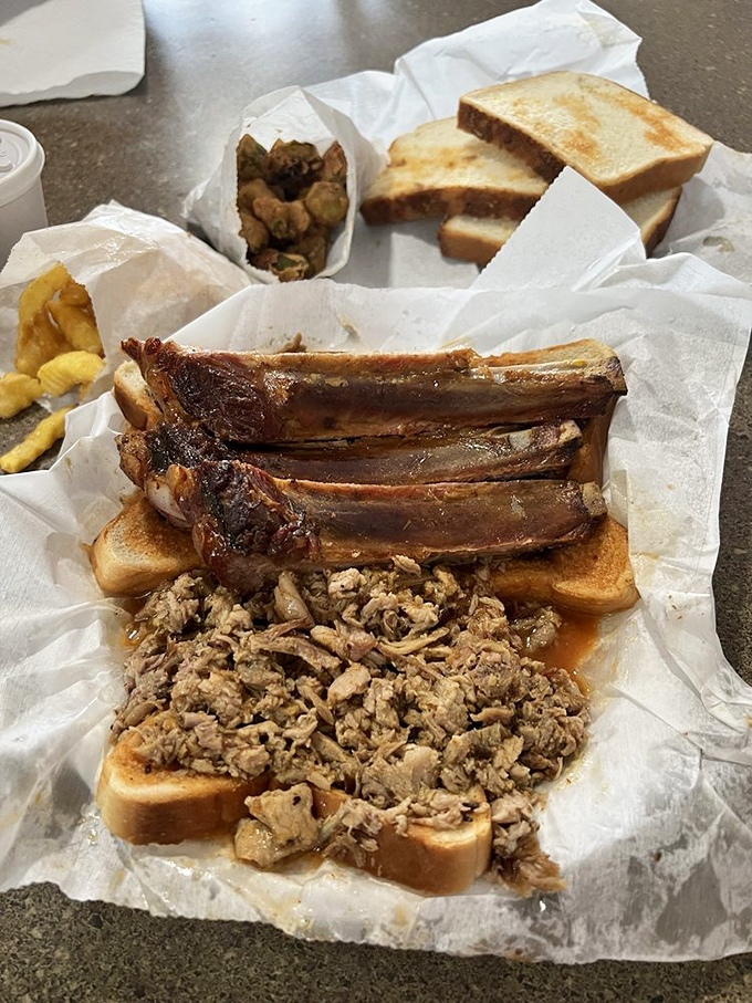 The holy trinity of barbecue bliss! This platter is like a flavor explosion in your mouth, no special effects needed.