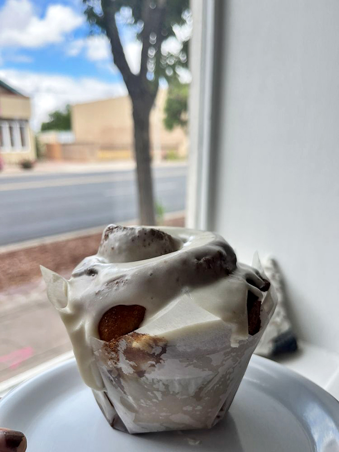 Meet the star of the show! This cinnamon roll is so perfectly swirled, it could hypnotize you into a state of sugary bliss.