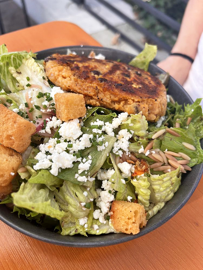 Who says healthy can't be heavenly? This orzo salad with veggie patty is a garden party in a bowl, proving that "green" and "delicious" aren't mutually exclusive.