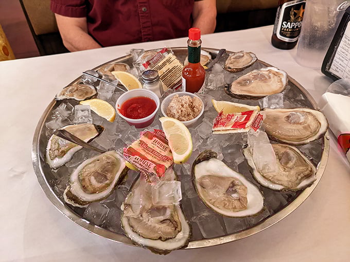 Oysters on ice, looking oh-so-nice. It's like nature's version of 'Pimp My Plate' &ndash; simple, elegant, and utterly irresistible.