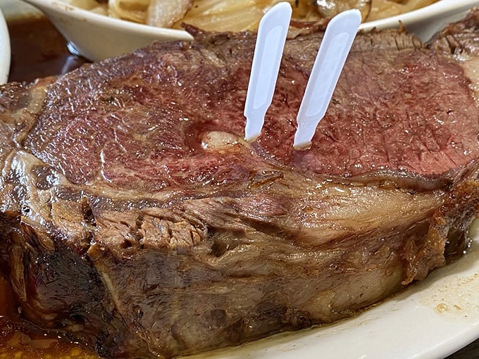 Holy cow! This prime rib is so perfectly cooked, it's practically posing for its own Instagram account. #MeatLover'sDream