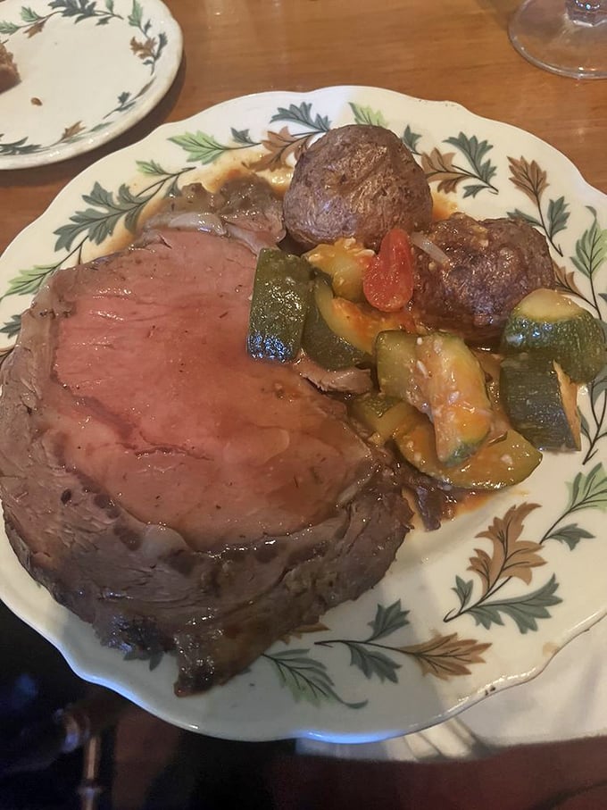 Who says you can't have your prime rib and eat your veggies too? This plate is the United Nations of deliciousness, bringing meaty diplomacy to the table.