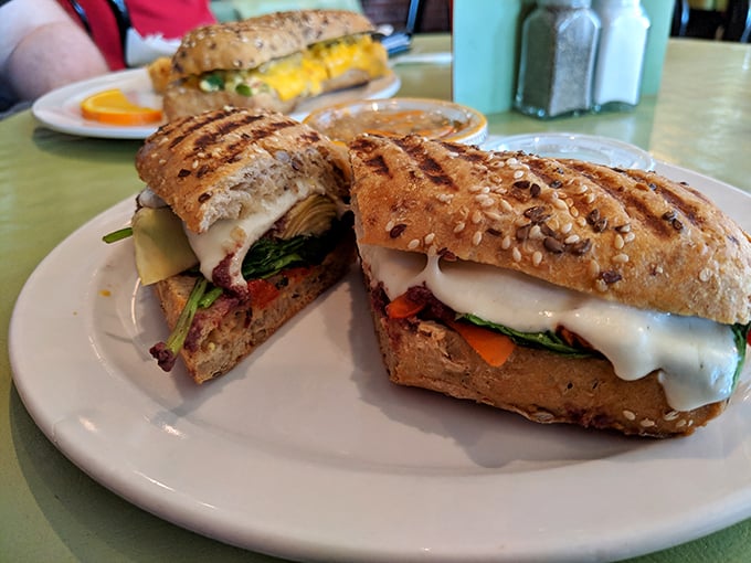 Panini perfection! This roasted red pepper beauty is what George Foreman grills dream about at night.