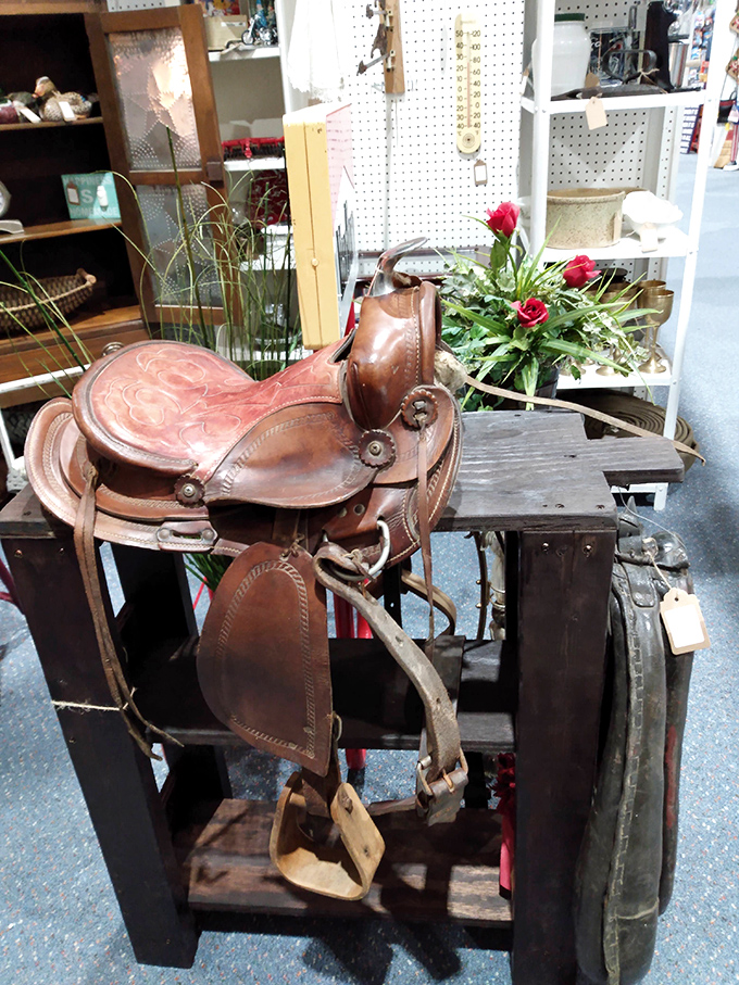Giddy up, partner! This well-worn saddle has probably seen more adventures than John Wayne and Indiana Jones combined.
