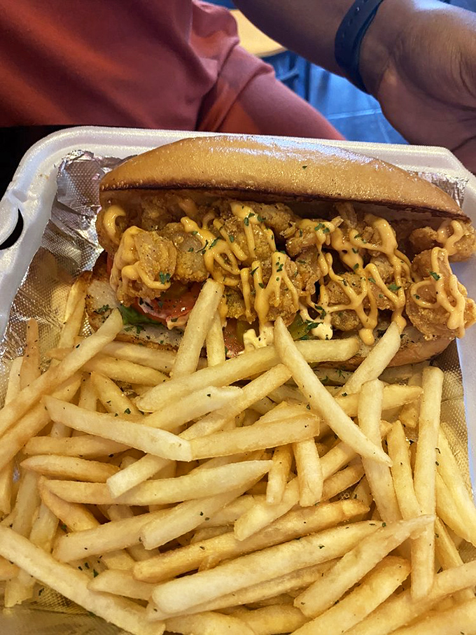 Ahoy, flavor seekers! This Shrimp Po' Boy is so good, it'll make you want to trade your cowboy boots for flip-flops.