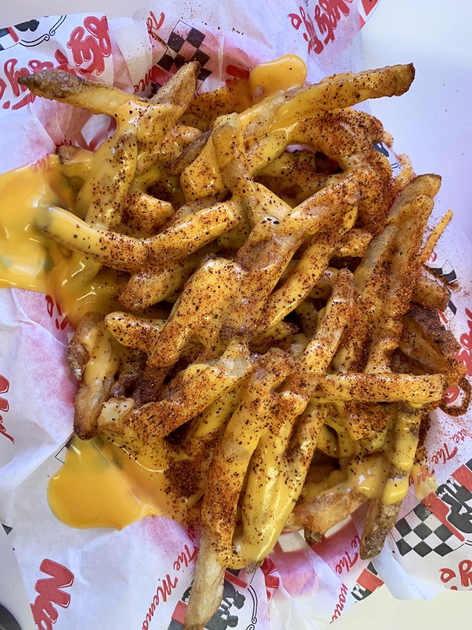 Caution: Cheese lava ahead! These spicy cheese fries are a volcanic eruption of flavor that'll make your tongue tingle with delight.