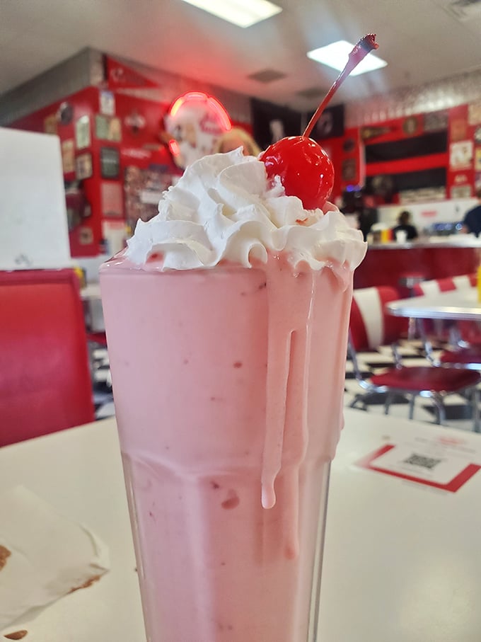 Pretty in pink! This strawberry shake is giving us major "Grease" vibes. Sandy and Danny would definitely approve.