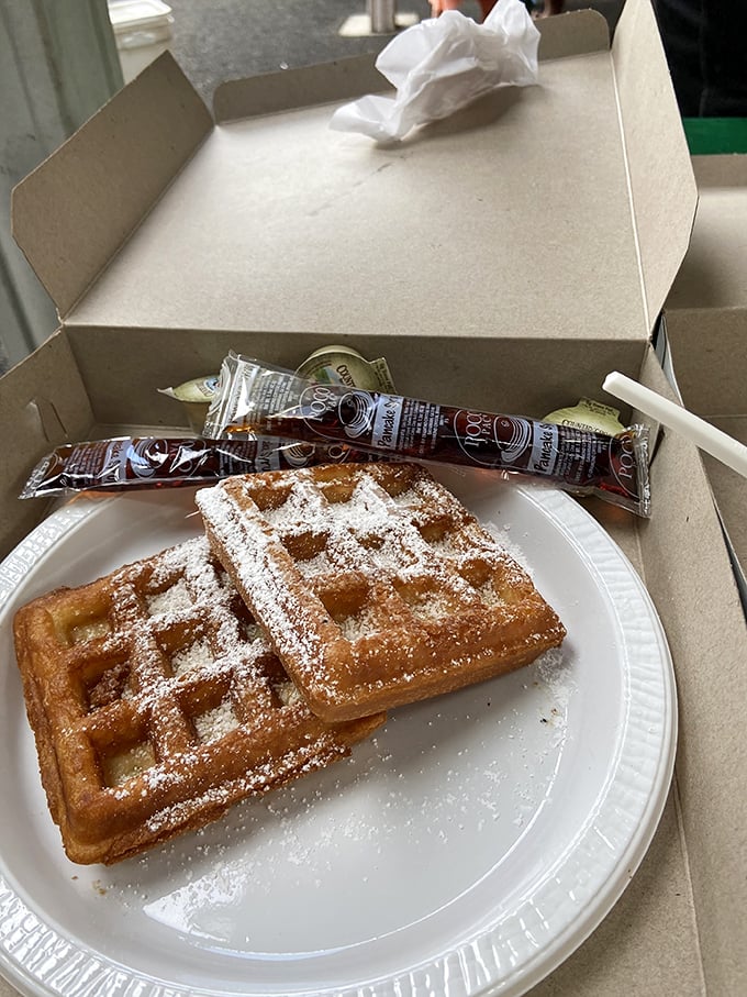 Waffles to-go: Because sometimes you need your comfort food fix on the run. Breakfast of champions, Hawaiian style!