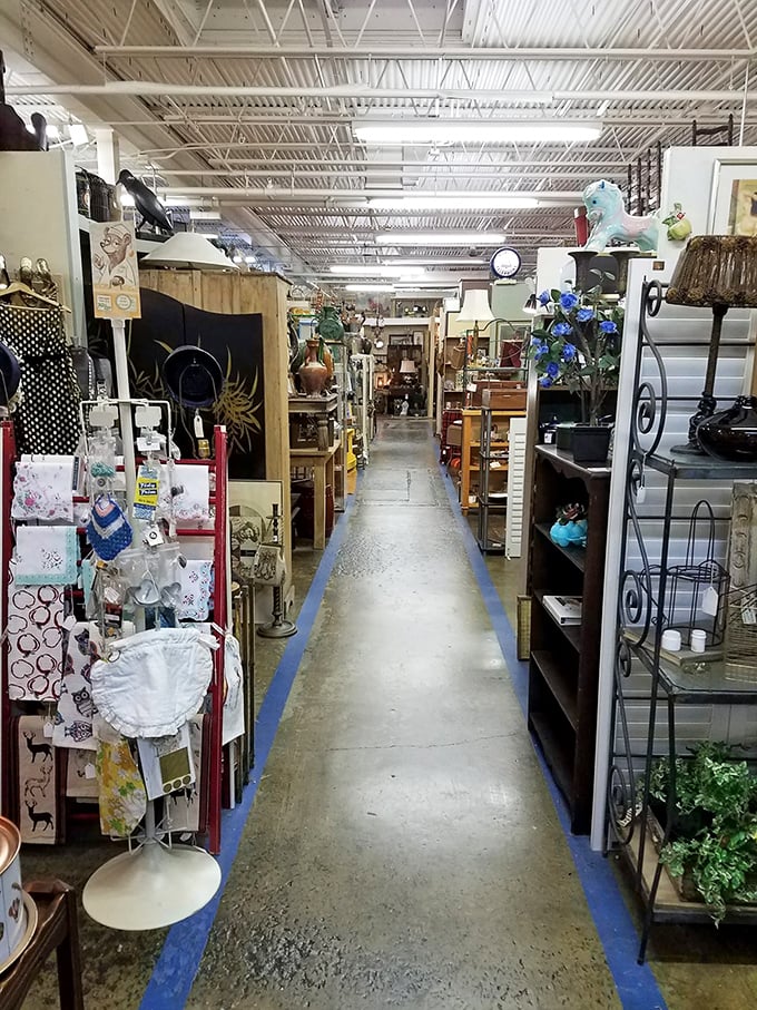Down the rabbit hole we go! This endless aisle promises adventures in antiquing that would make Alice herself dizzy with delight.