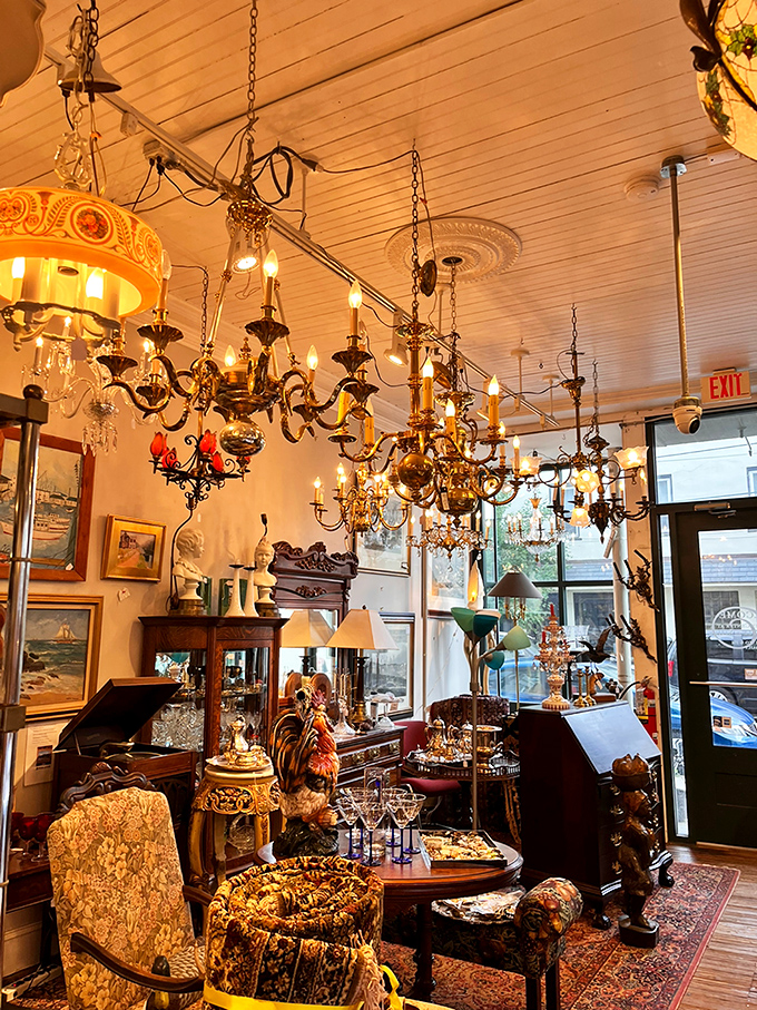 Chandeliers, chandeliers everywhere! It's like Sia's music video exploded in here, but with more antique charm and less interpretive dance.