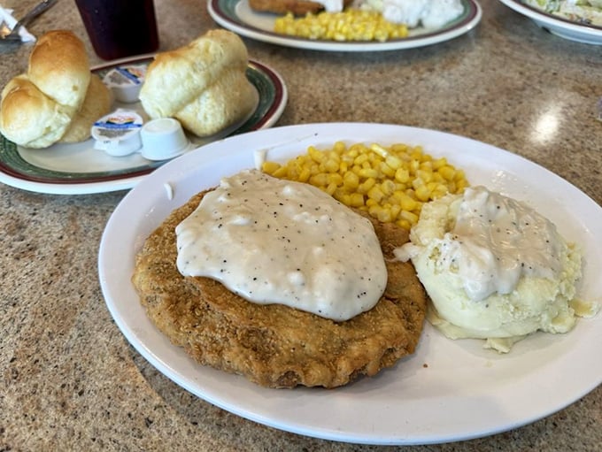 Chicken fried steak: where comfort food meets cardiac event. But with gravy this good, who's counting calories? Your cardiologist, probably.