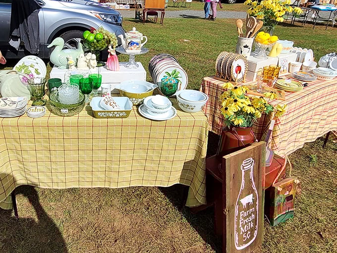 Grandma's china cabinet come to life! Delicate teacups and floral plates stand ready to host your next fancy (or not-so-fancy) tea party.
