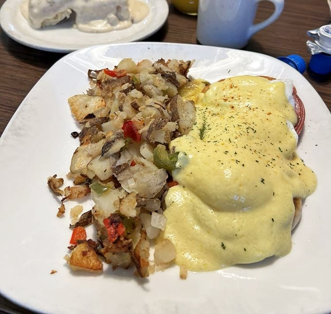 Eggs Benedict, you've met your match! This golden-hued beauty is the breakfast equivalent of hitting the jackpot on a slot machine.