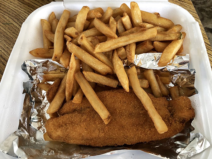 The Crispy Golden Catch: This fried fish is so perfectly golden, it could win an Oscar for Best Supporting Side Dish. Paired with fries that are clearly overachievers in the crunch department.