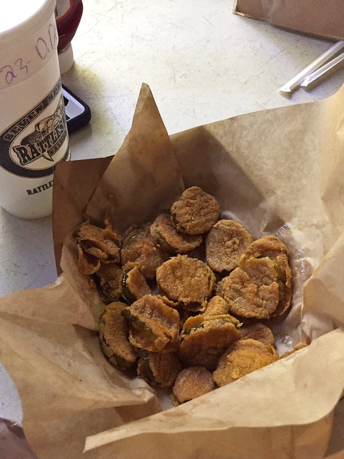 Pickle me surprised! These golden-fried dill slices are the perfect tangy treat to kick off your cave dining adventure.