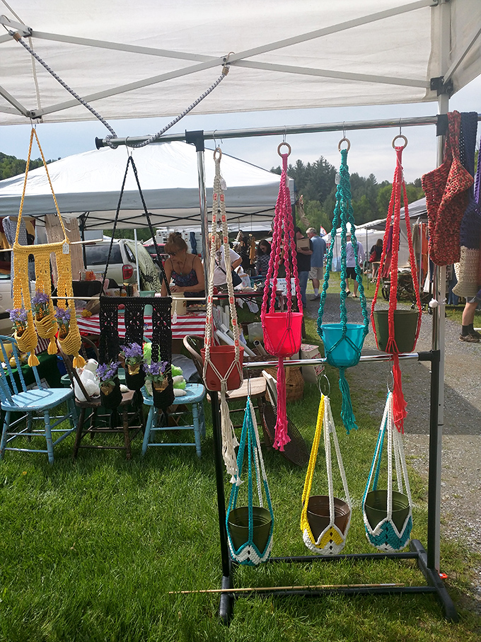 Macram&eacute; plant hangers in Technicolor glory! The 1970s aren't making a comeback&mdash;they've been waiting patiently at this market all along.