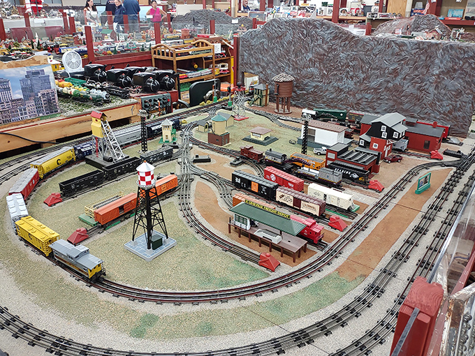 All aboard the nostalgia express! This miniature train set is hauling a freight car full of childhood memories.