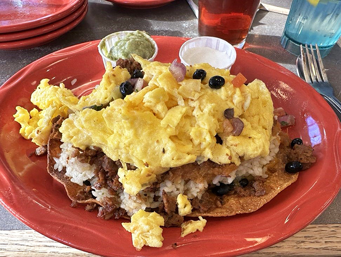 Nuevo Huevos: Where breakfast goes on a south-of-the-border vacation. This colorful fiesta on a plate is like a mariachi band for your taste buds.