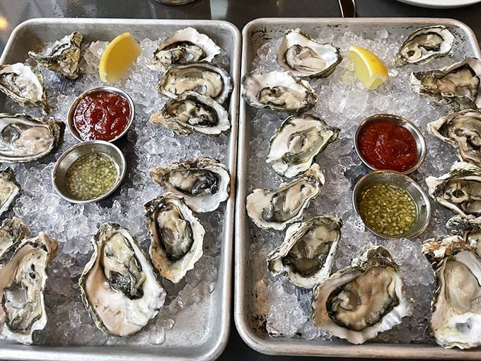 Oysters on ice, looking oh-so-nice! These bivalves are ready for their close-up, and trust me, you're ready to be their co-star.