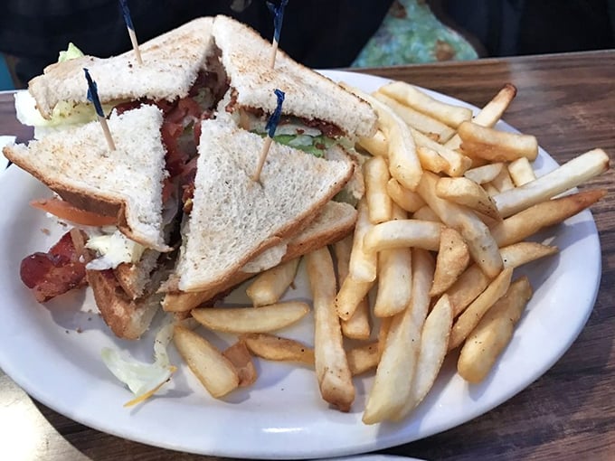 The classic diner sandwich: where bread becomes a stage and fillings are the stars. Add fries, and you've got a lunch worthy of a standing ovation.