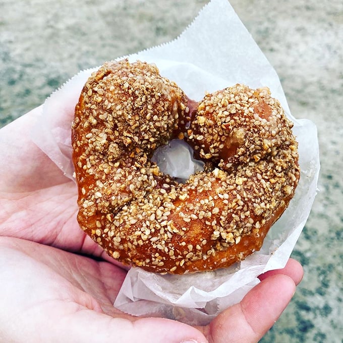 Sesame street meets doughnut avenue! This nutty number is proof that sometimes, the best things in life are a little bit seedy. It's like a bagel and a doughnut had a delicious love child.