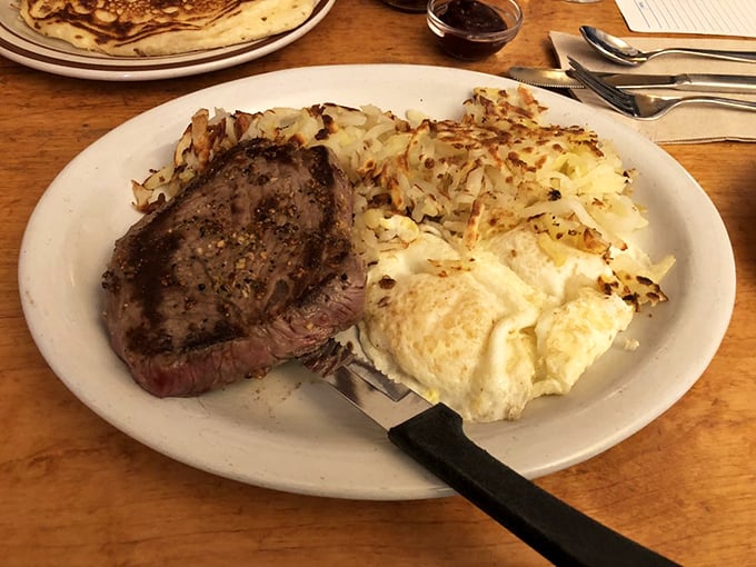 Now that's what I call a power breakfast! This steak and eggs combo is ready to fuel your day, whether you're climbing mountains or conquering spreadsheets.