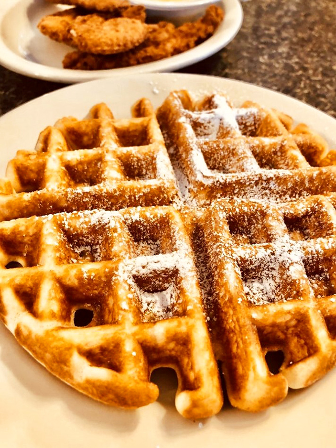 Golden, crispy, and ready for its close-up! This waffle is the Brad Pitt of breakfast foods &ndash; irresistibly attractive and bound to disappear quickly.