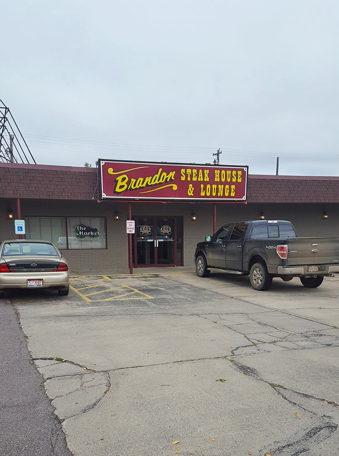 Brandon Steakhouse: Where 'market' means 'meat paradise'. This unassuming exterior hides a world of flavor.