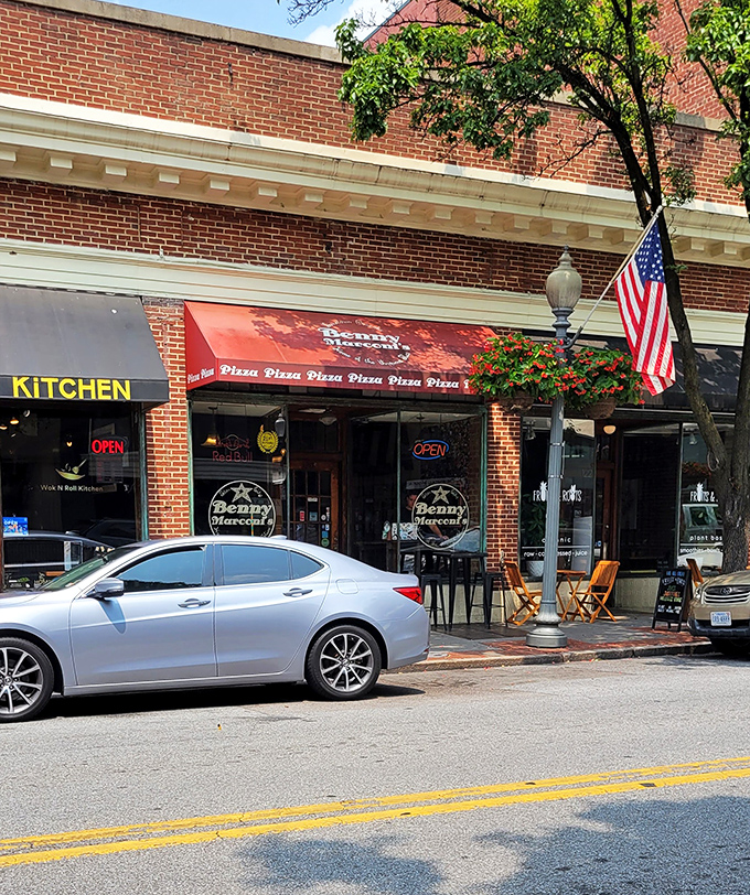 The American flag outside Benny Marconi's isn't just patriotic&mdash;it's a salute to their heroic contribution to the national pizza landscape.