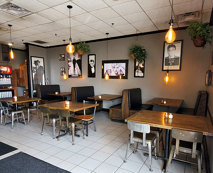 Edison bulbs illuminate vintage photos at Glory Days&mdash;where the d&eacute;cor is almost as carefully curated as the toppings.