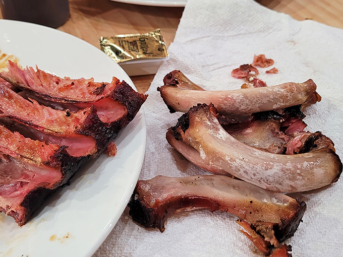 Pork perfection on a plate. These ribs look like they've been slow-cooked by barbecue angels.