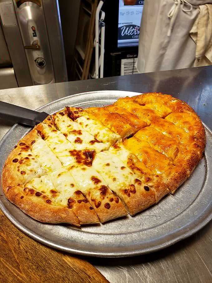 Half and half heaven! This pie is like the mullet of pizzas &ndash; business on one side, party on the other, and delicious all over.