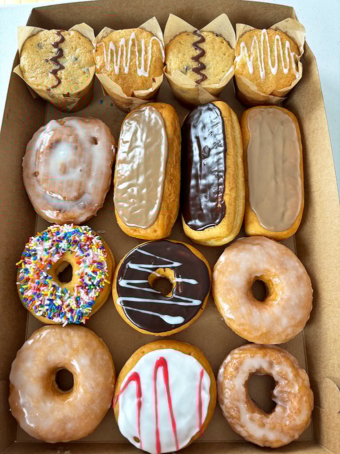 Behold, a box of joy! This dozen donuts is like a flavor rainbow, minus the leprechaun but with 100% more deliciousness. Choose wisely, or just have them all &ndash; we won't judge.