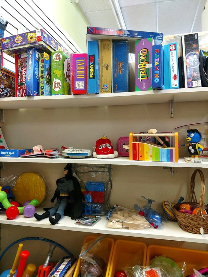 Kiddie corner paradise! A colorful explosion of toys and games that'll make you wish you could shrink back to pint-size for a day.