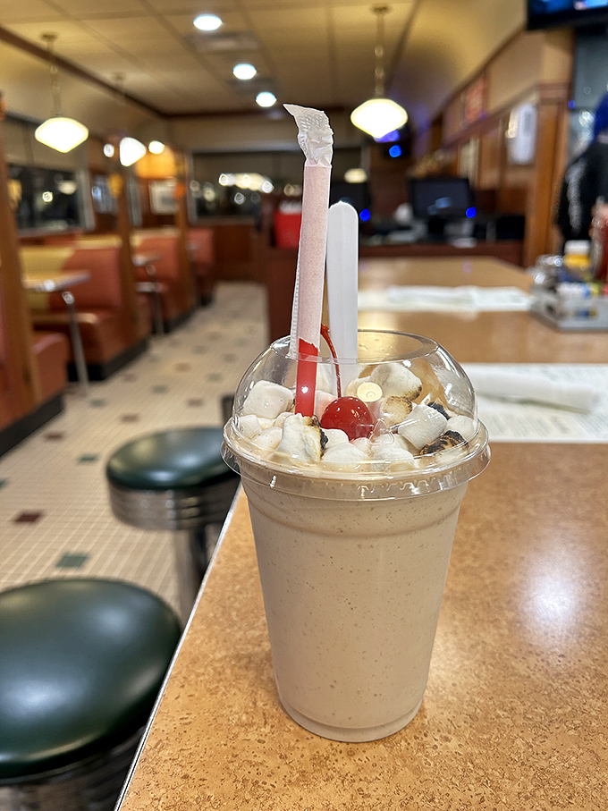 Portable paradise! This to-go shake proves good things come in plastic packages. Just try not to finish it before you leave the parking lot.