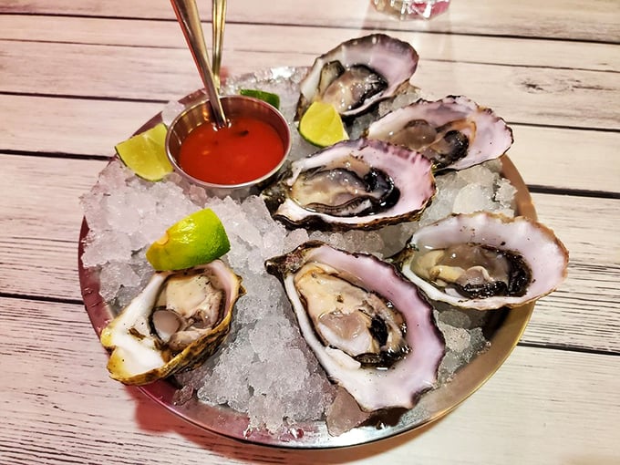 Oysters on ice: Nature's briny bonbons. Each one a tiny ocean adventure waiting to be slurped!