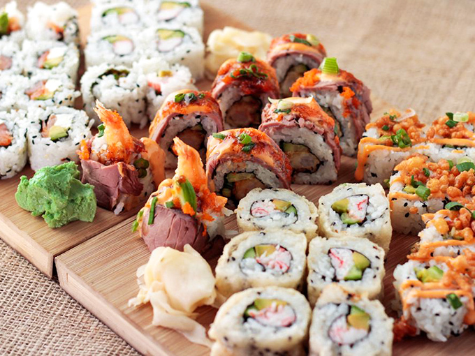 A sushi platter fit for a mermaid queen! This colorful array is like an underwater garden party on your plate.