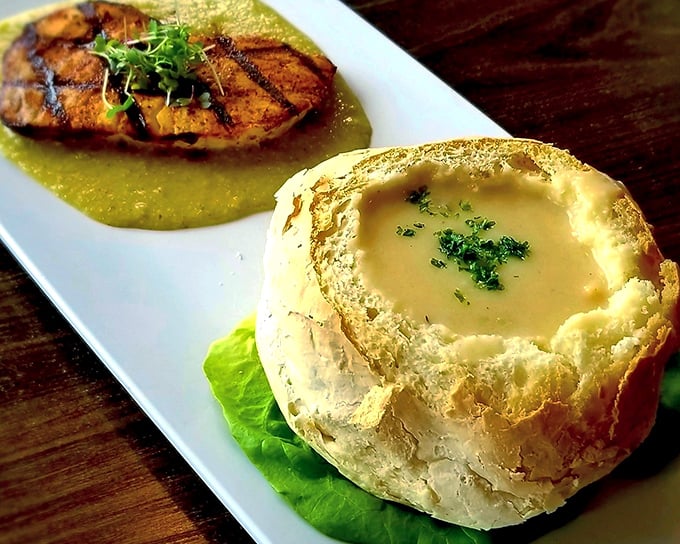 A tale of two tastes: swordfish and chowder join forces to create a seafood symphony on your plate.