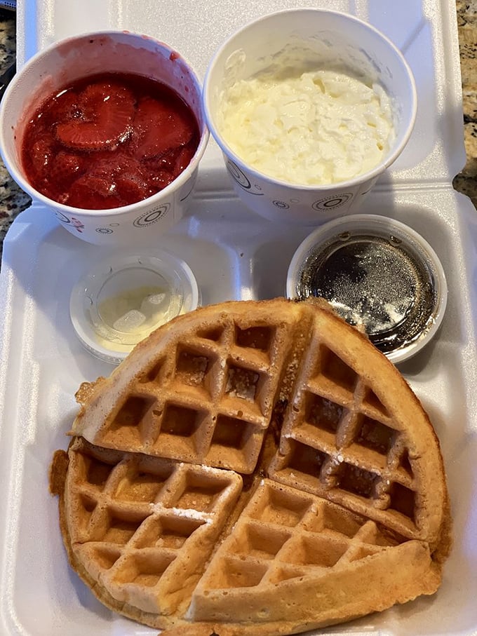 Waffle to go? Don't mind if I do! This portable feast is like a picnic in a box, minus the ants and with 100% more syrupy goodness.