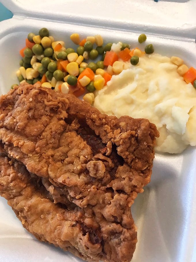 Southern comfort on a plate! This country-fried steak is crispier than a Florida retiree's tan, nestled next to eggs sunny enough to brighten anyone's day.