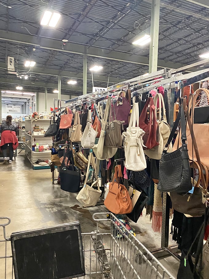 Handbag heaven or purse purgatory? This rack of dangling arm candy proves one shopper's cast-off is another's designer score.