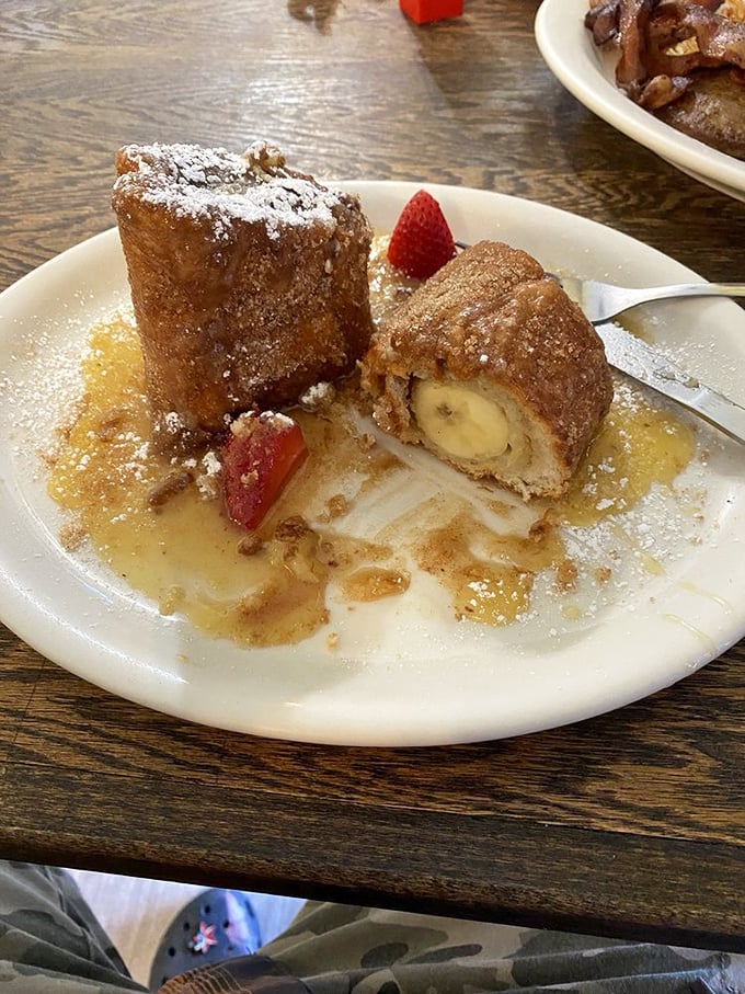 Banana stuffed French toast: Because sometimes, you need to treat yourself to a little morning decadence.