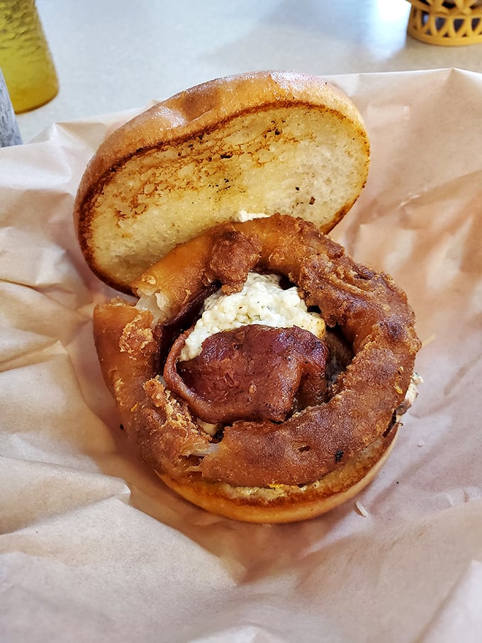 Rock on with your fork out! The Black Sabbath Burger is a headbanger's delight, blackened and bold enough to make Ozzy proud.