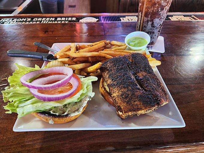 The blackened Mahi Mahi sandwich: ocean meets Indy in a bun-hugging embrace. It's like a beach vacation for your mouth.