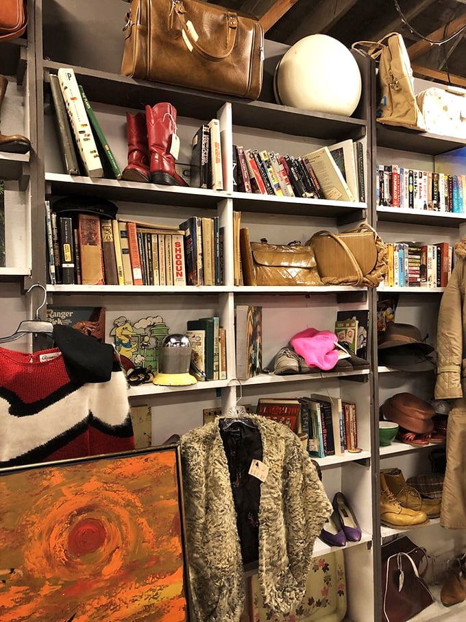 Not just clothes—literary treasures and leather goods share shelf space in this corner, where accessories tell stories as rich as any novel.