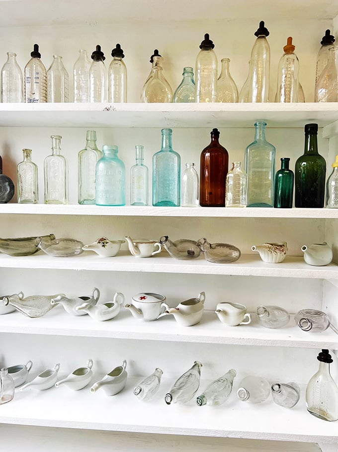 It's a rainbow of vintage glassware! Who knew your drink choice could be a fashion statement from a bygone era?