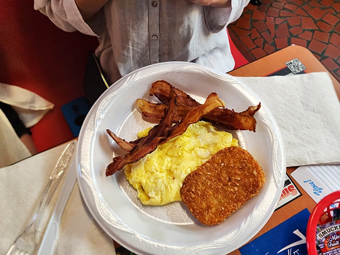 Breakfast of champions! This plate has more gold than an Olympic medal ceremony.