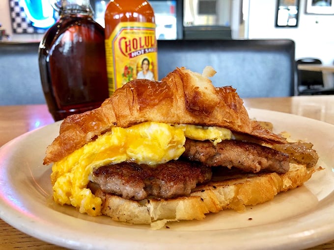 The breakfast sandwich that puts your sad desk lunch to shame. Layer upon layer of morning goodness between perfectly toasted bread.