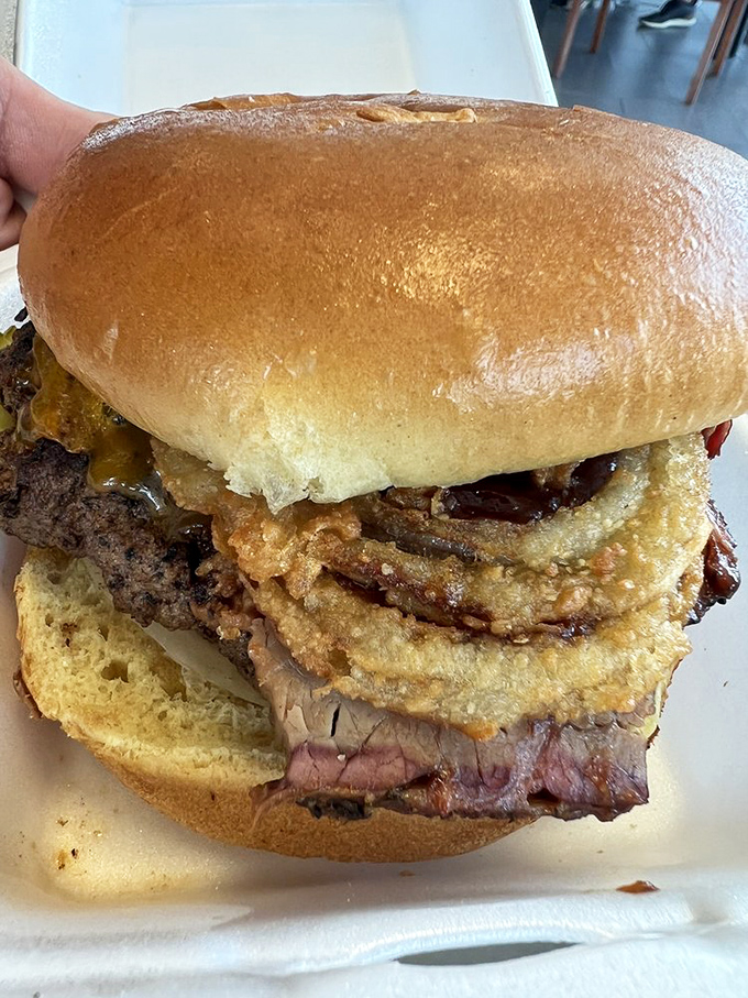 Brisket meets burger in a flavor explosion. It's like Texas and Nebraska had a delicious baby, and we're all invited to the party.